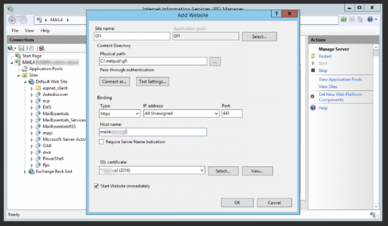 GFI - How to move GFI MailEssentials 20 to different IIS website - Evotec