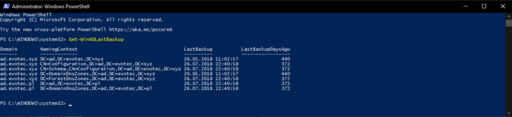 Getting Active Directory Last Backup Time Using Powershell Evotec