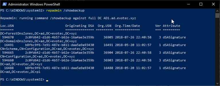 Getting Active Directory Last Backup Time using PowerShell - Evotec